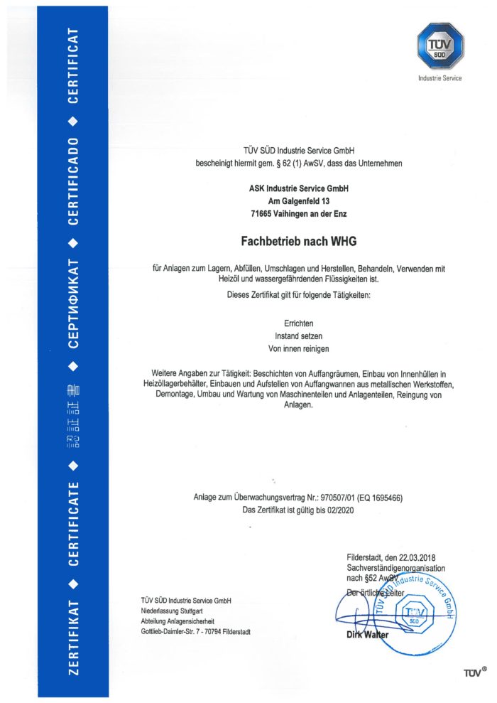 🥇 WHG Fachbetrieb - zertifiziert nach Wasserhaushaltsgesetz